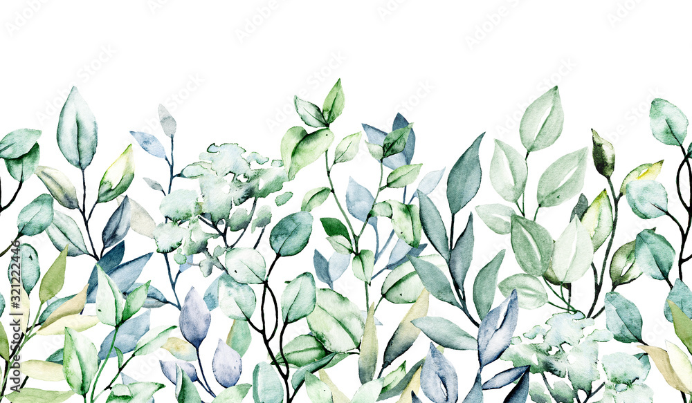 Repeat border, pattern with watercolor leaf, hand painting leaves ...
