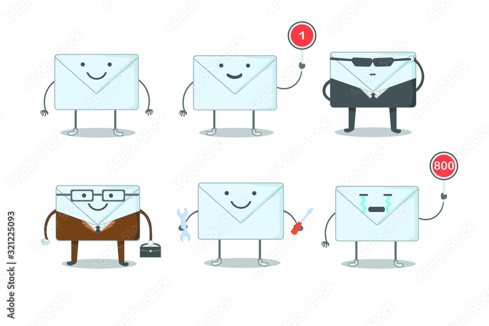 Cute mail characters in various expressions. Stock Vector | Adobe Stock