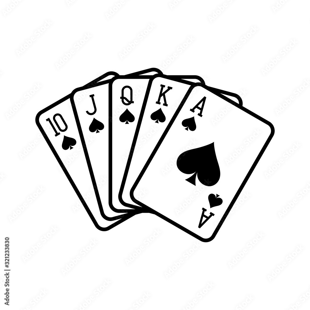 Royal flush hand of spades, playing cards deck colorful illustration ...