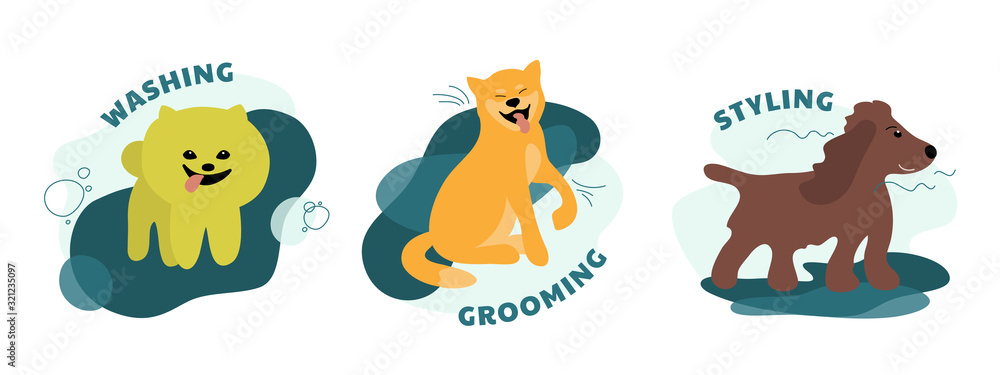 Set of dog care service icons. Concept for pet grooming, styling ...