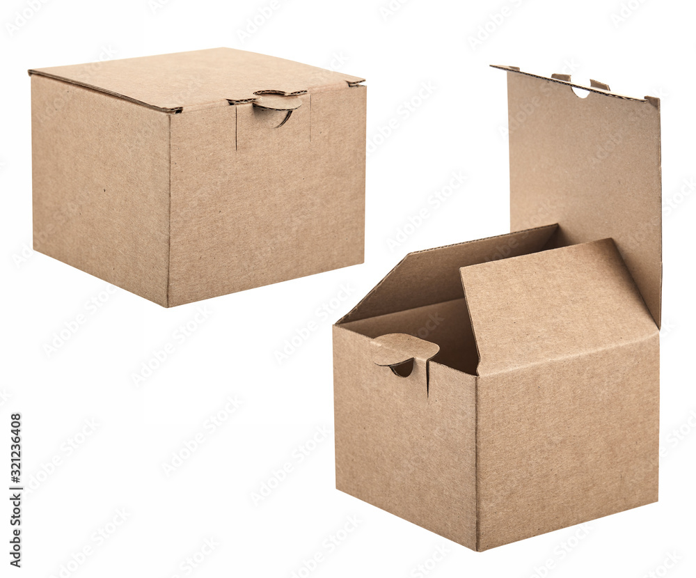 Set of two angles of a small cardboard packaging box made of thick ...