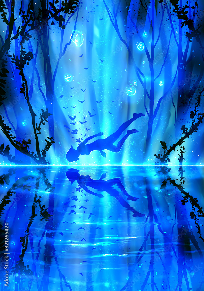 Artistic illustration of a woman falling into another dimension Stock ...