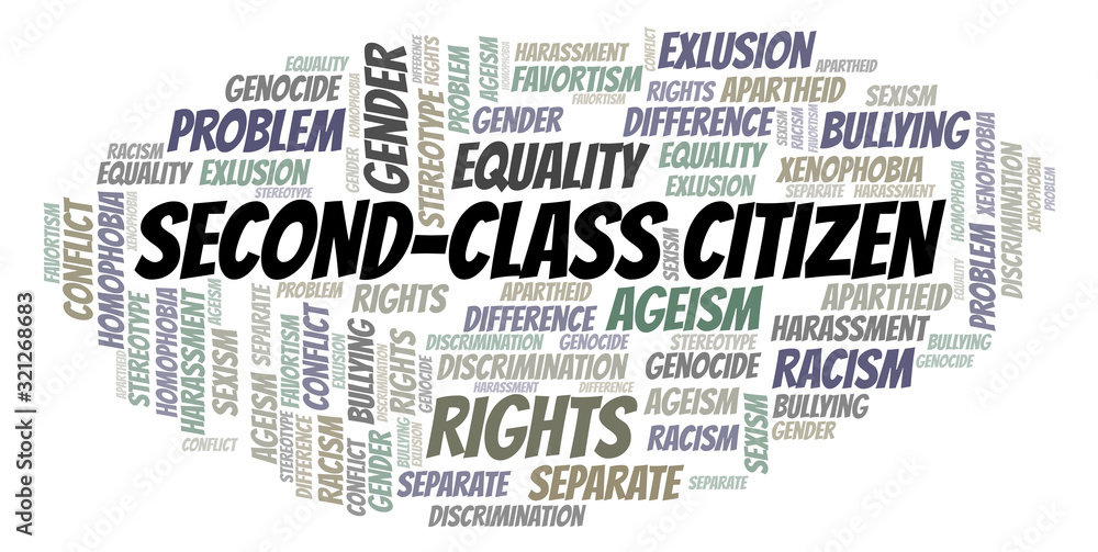 Second-Class Citizen - type of discrimination - word cloud. Stock ...