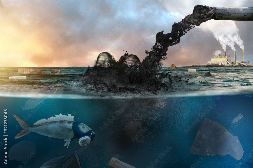 Plastic and water pollution, Industry pipe release the wastewater and ...