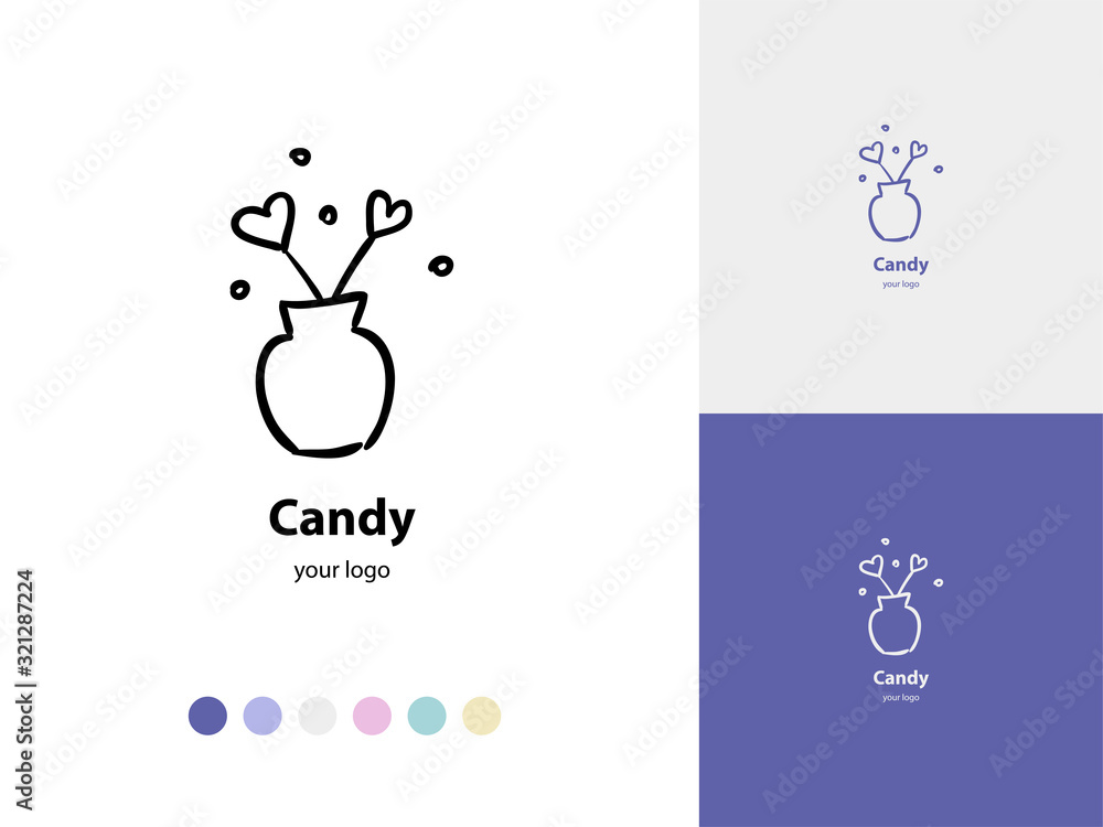 Vector trendy icon and logo of hand drawn can or vase with stick hard ...