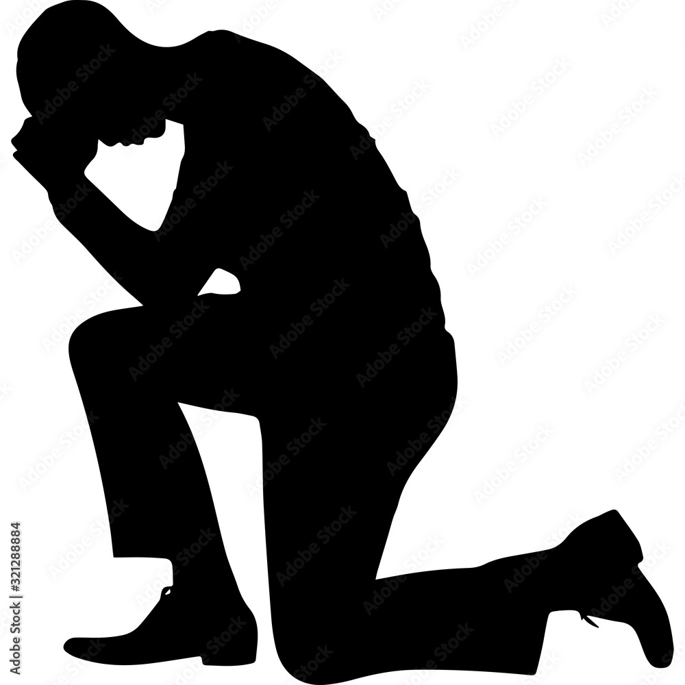 Man Praying On Knees Silhouette