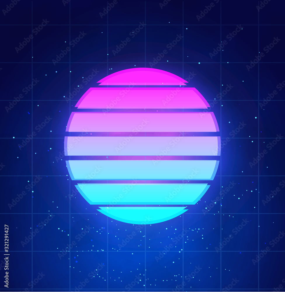 Retro futuristic sunset background. Abstract neon sun in cyberpunk ...