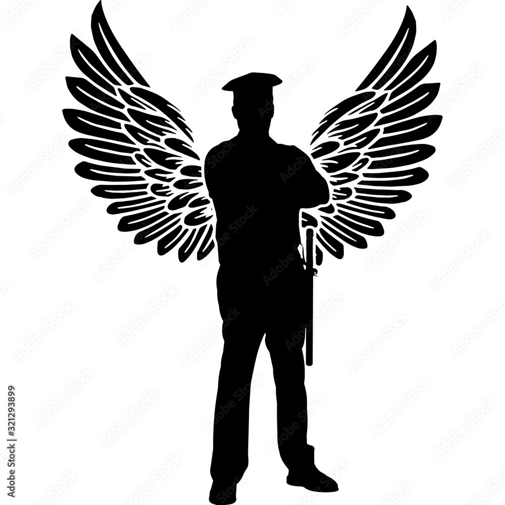 RIP Cop, Memorial with Angel Wings Silhouette, Sympathy Silhouette, In ...