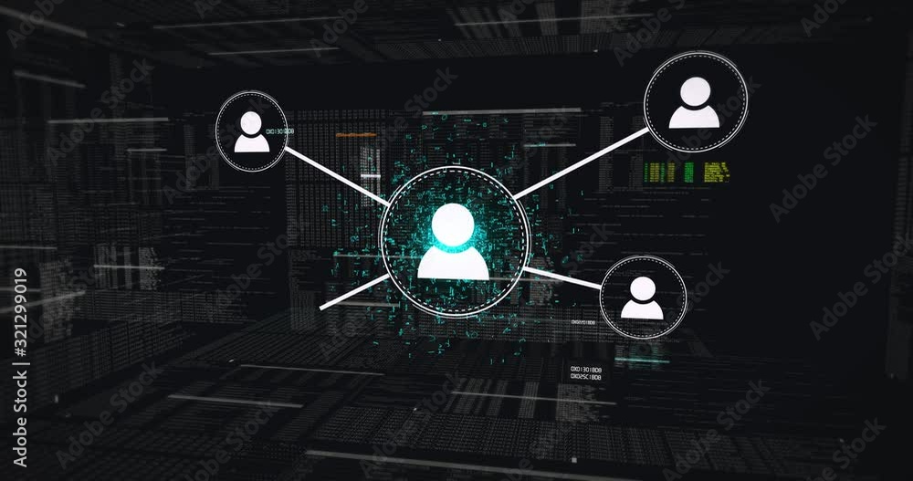 Spreading connection network surrounded by code, data and numbers ...