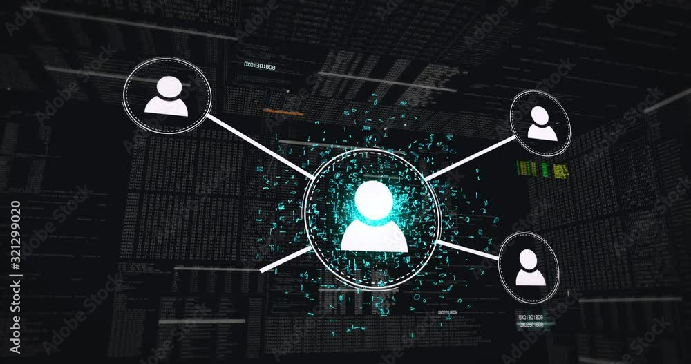 Spreading connection network surrounded by code, data and numbers ...