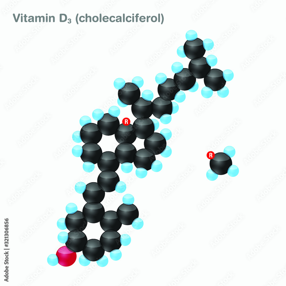 The molecule of vitamin D3 (cholecalciferol). Vector illustration in 3d ...