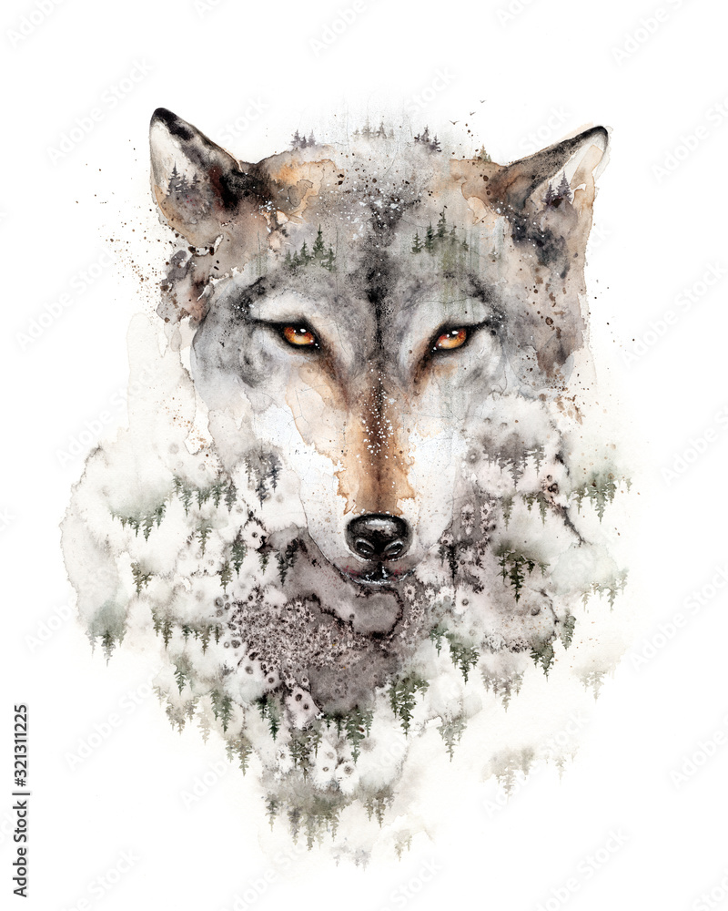 Grey Wolf Art Print. Forest Home decor wall art isolated in a white ...