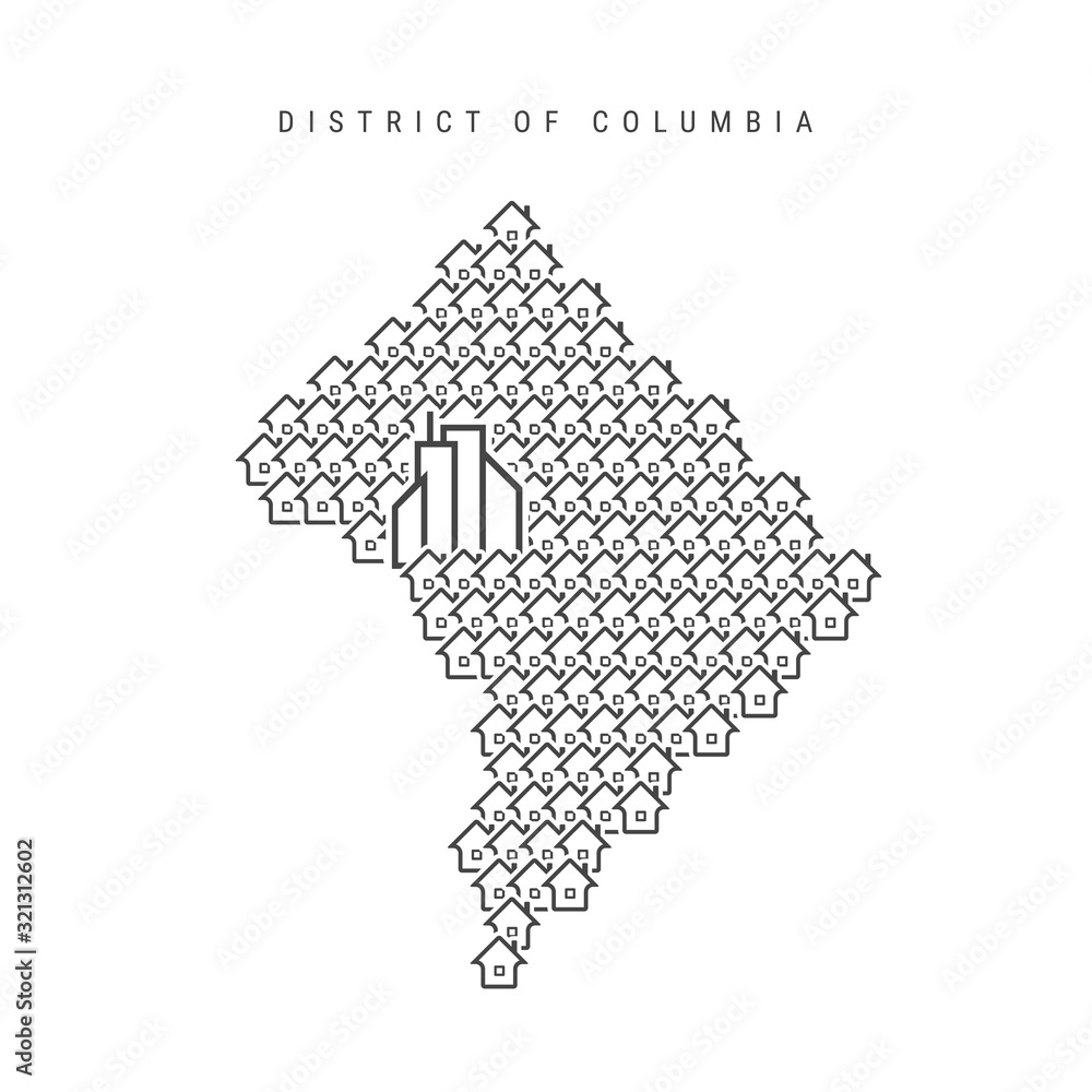 Washington, D.C. real estate property map. Icons of houses in the shape ...