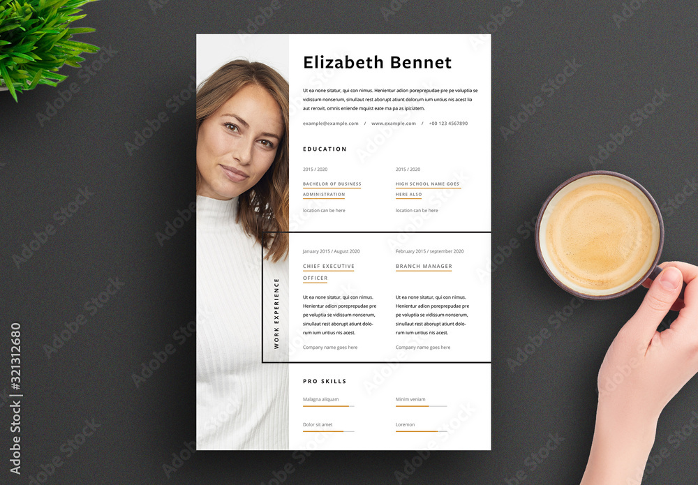Resume Layout with Huge Placeholder Photo Stock Template | Adobe Stock