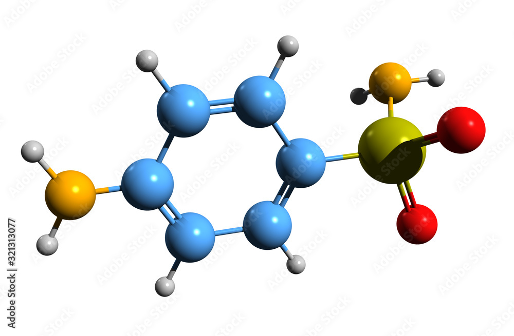 3D image of sulfanilamide skeletal formula - molecular chemical ...