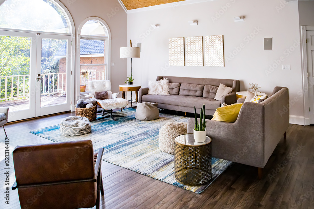 Mid century modern contemporary style living room den in a spacious ...