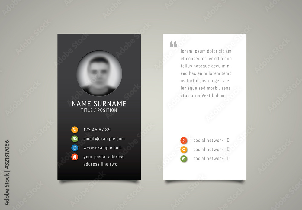 Modern Business Card Layout with Profile Photo Placeholder Stock ...