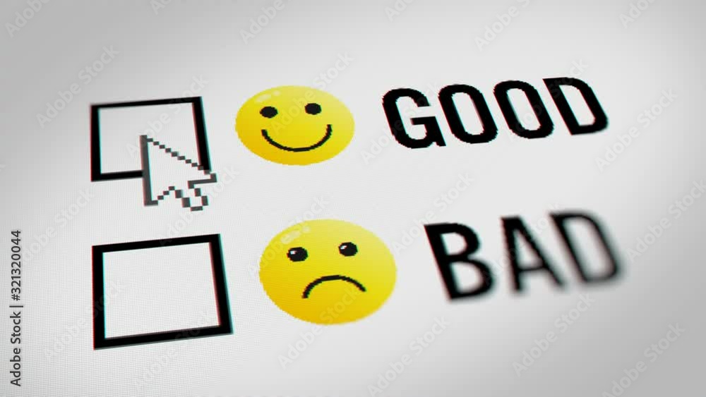 Good and Bad Checkbox Marking Survey With Emoticon Icons. Mouse Cursor ...