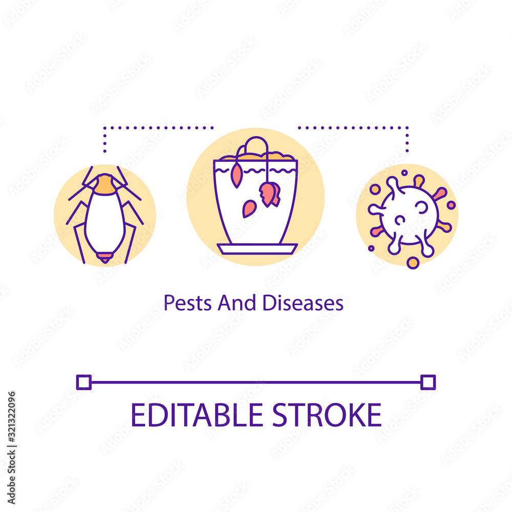 Houseplant pests and diseases concept icon. Dying flower. Plant care ...