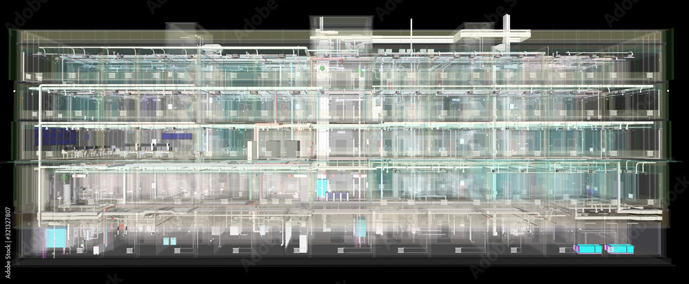 BIM model of an office building with transparent walls Stock ...