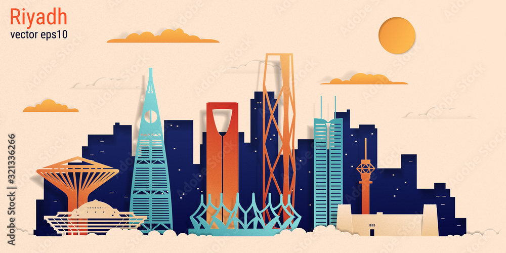 Riyadh city colorful paper cut style, vector stock illustration ...