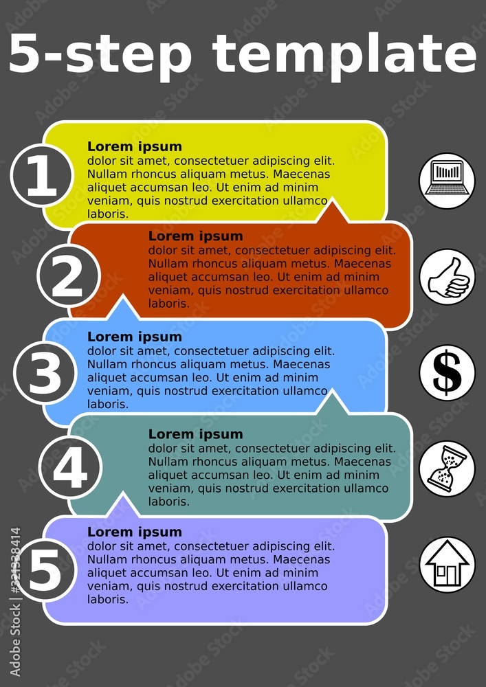 Five steps template, modern infographics template with colorful text ...
