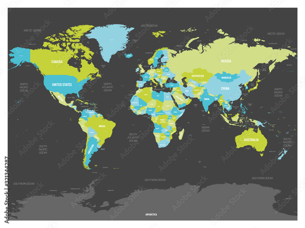 World map. High detailed political map of World with country, capital ...