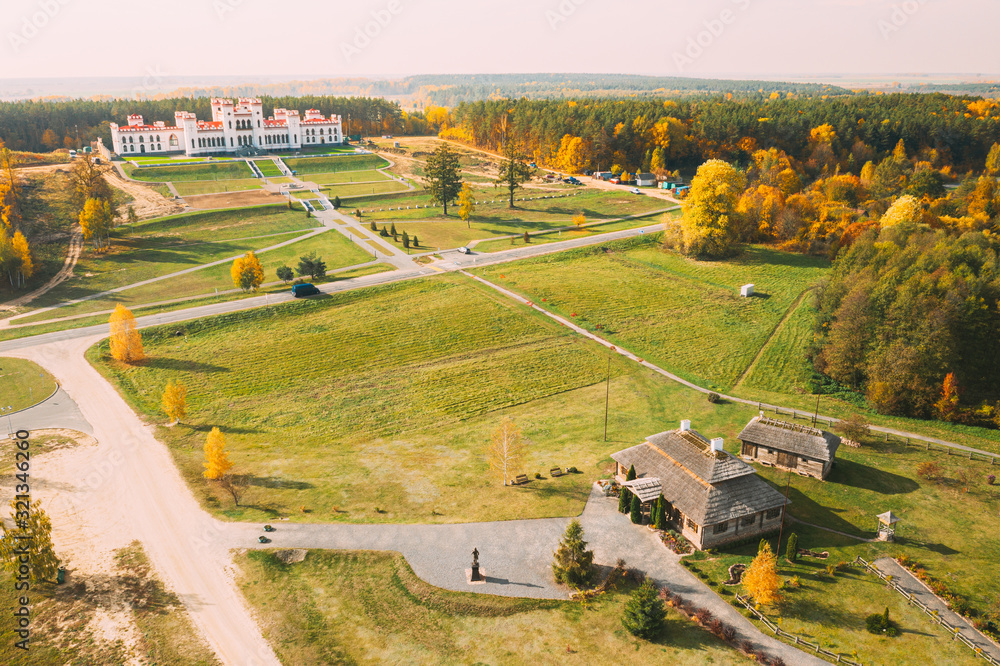 Kosava, Belarus. Aerial Bird's-eye View Of Famous Popular Historic ...