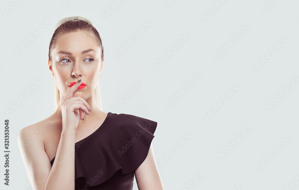 Thinking looking on copy space. Portrait side profile pensive ...