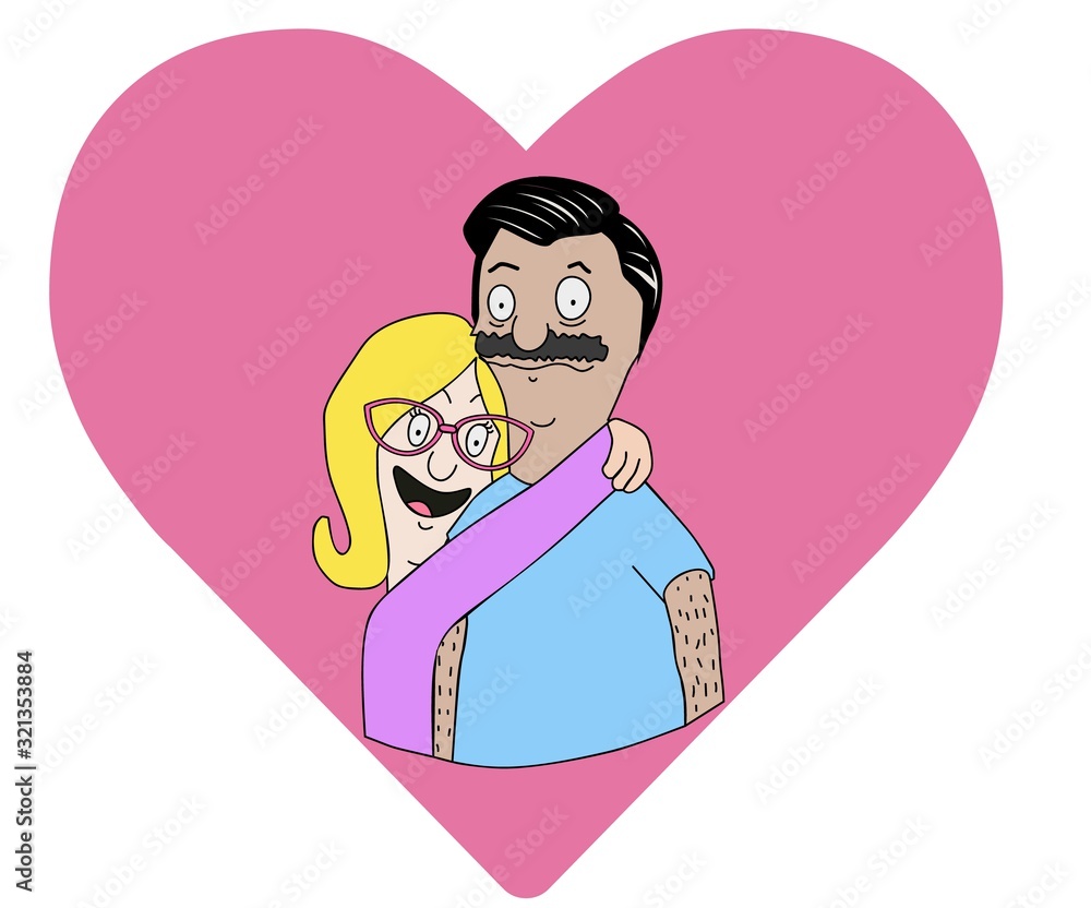Funny caricature couple of lovers. Cartoon characters. Simple style ...