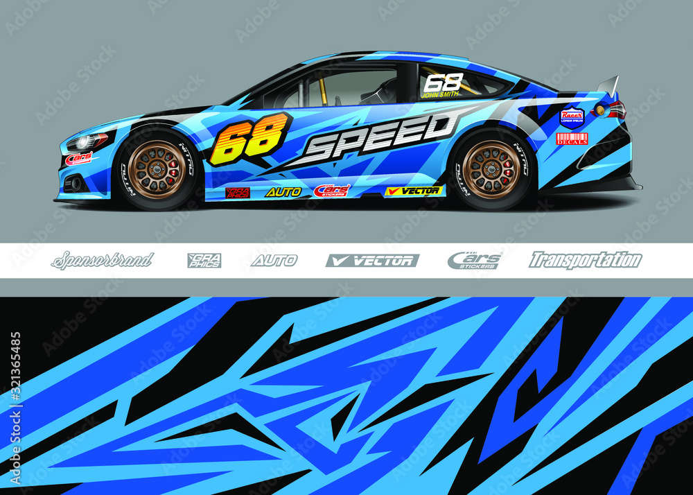 Racing car wrap decal graphic vector kit. Abstract stripe racing ...