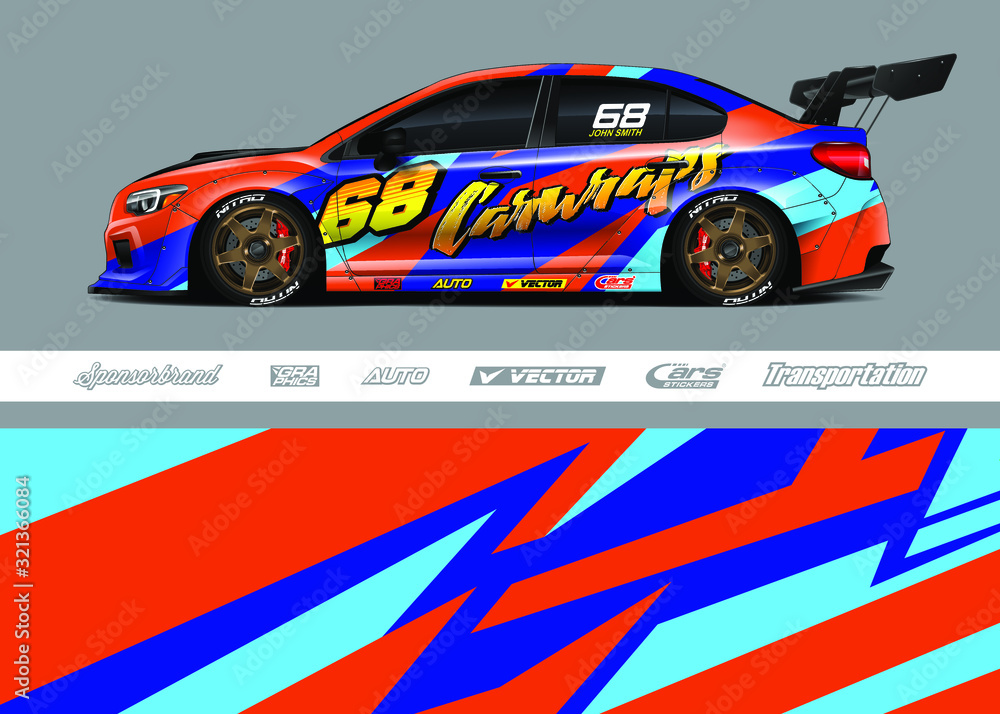 Racing car wrap decal graphic vector kit. Abstract stripe racing ...