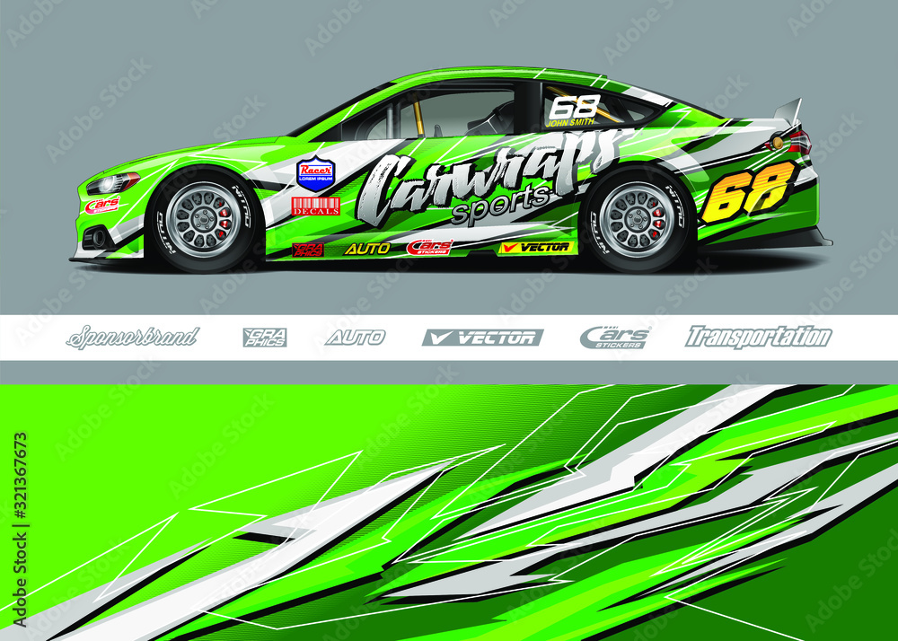 Racing car wrap decal graphic vector kit. Abstract stripe racing ...