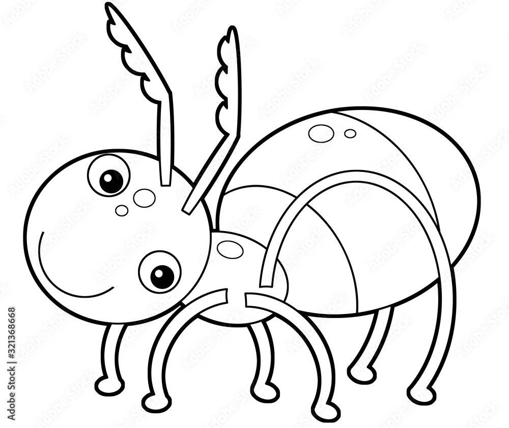 Cartoon animal insect ant on white background - coloring page ...