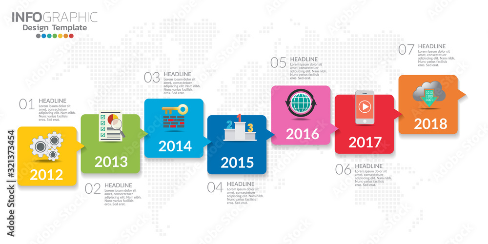 Fototapeta mapa świata dla dzieci Vector infographics timeline design template with icons and ...