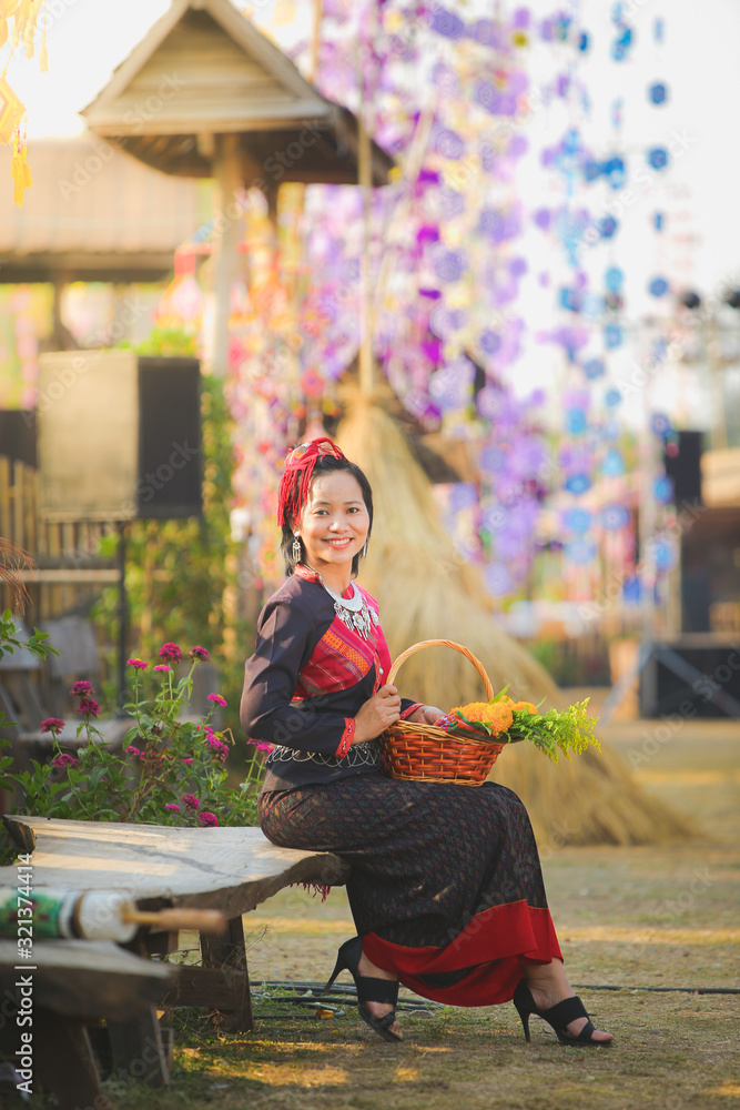 Portrait asian woman in traditional dress at Tung festival. Stock Photo ...