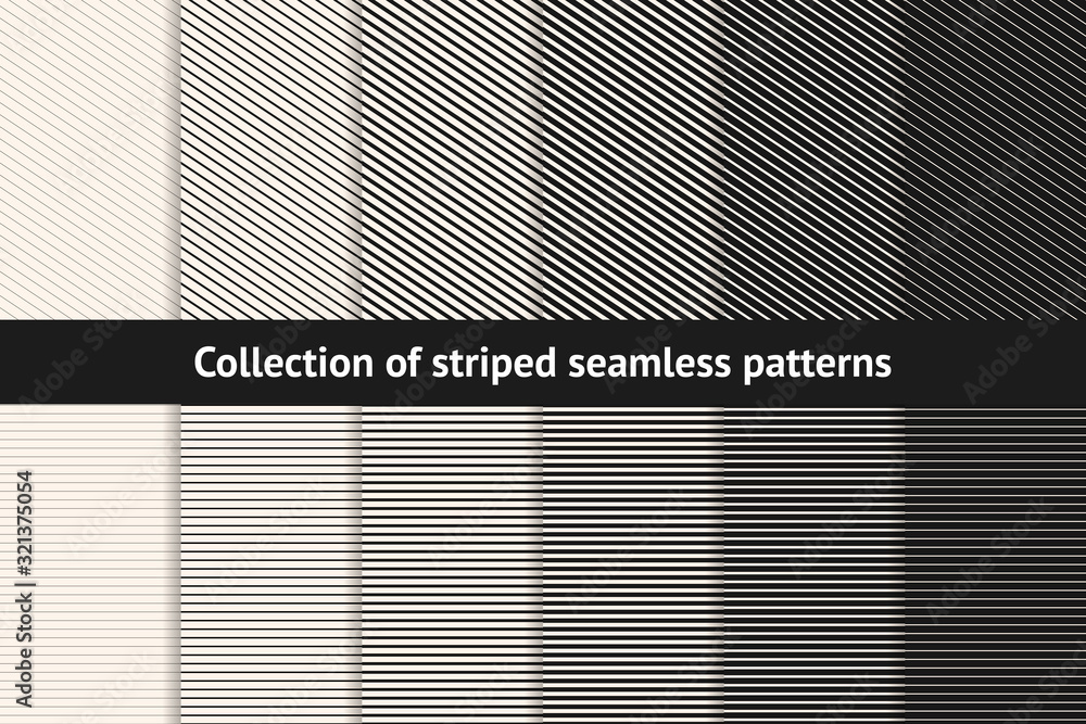 Striped patterns collection. Vector geometric seamless textures with ...