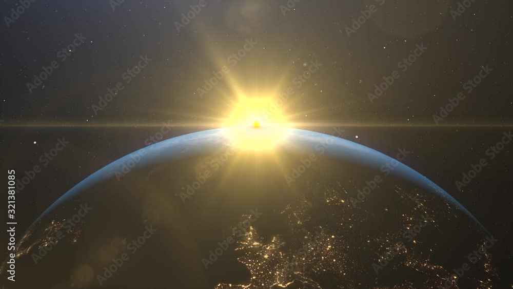 Stock video 4k Beautiful sunrise world skyline. Planet earth from space ...
