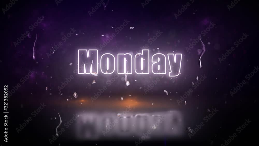 Monday neon lights sign revealed through a storm with flickering lights ...