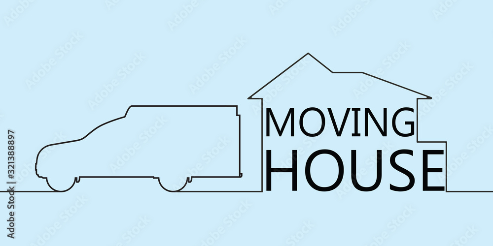 Continuous line drawing of moving house with car. Stock Vector | Adobe ...