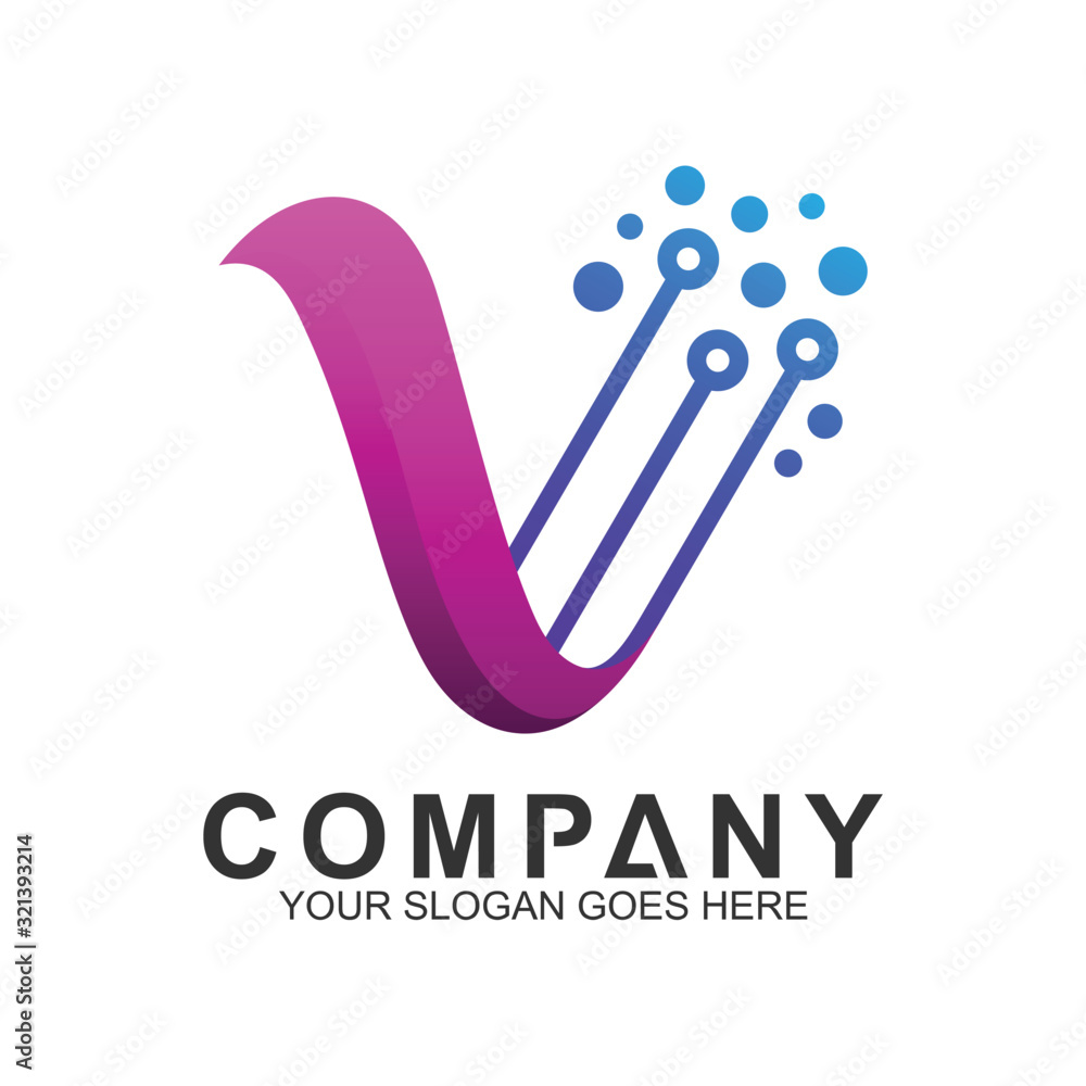 technology and science vector logo,v letter with electronic line shape ...
