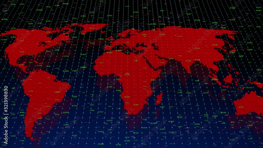 4k business digital data wall,World map dots concept,complexity and ...