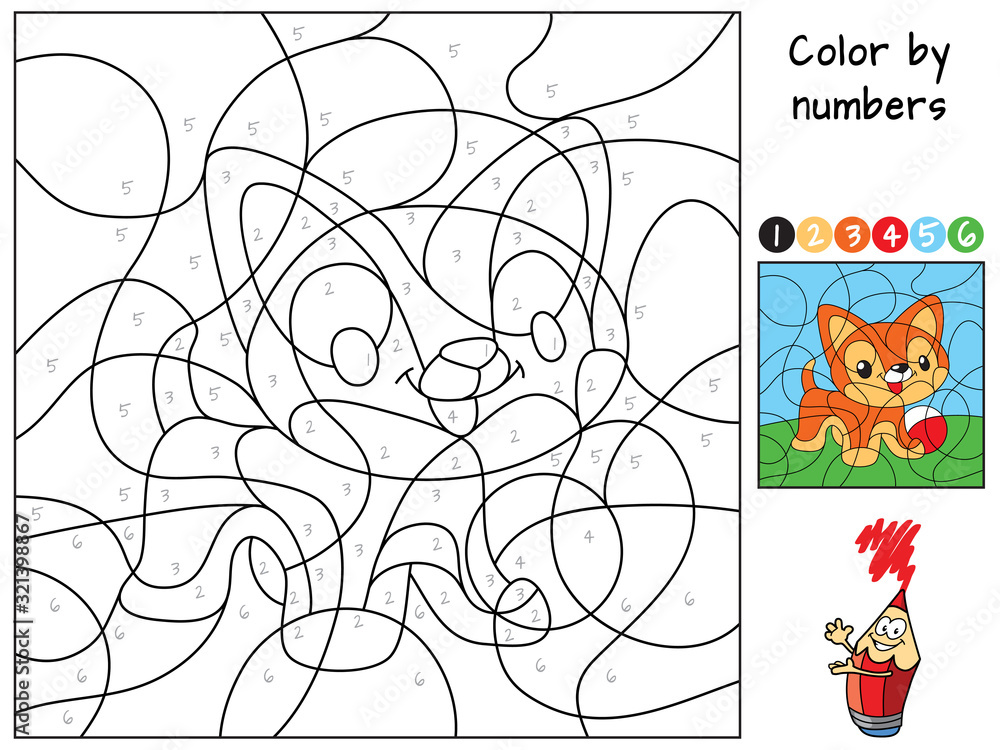Cute little cat with the toy ball. Color by numbers. Coloring book ...