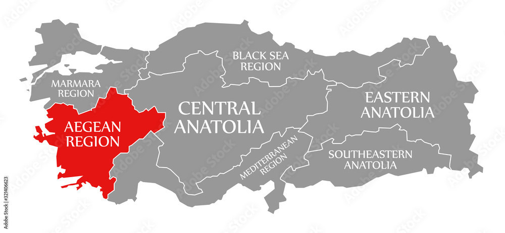 Aegean Region red highlighted in map of Turkey Stock Illustration ...