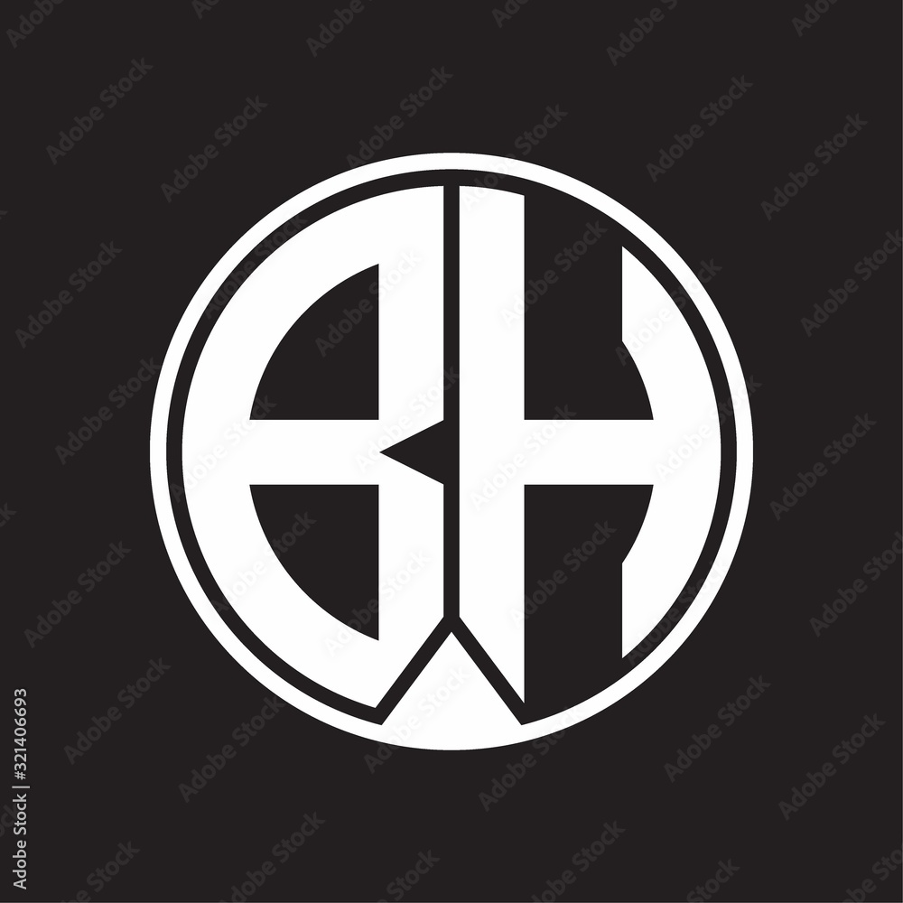 BH Logo monogram circle with piece ribbon style on black background ...