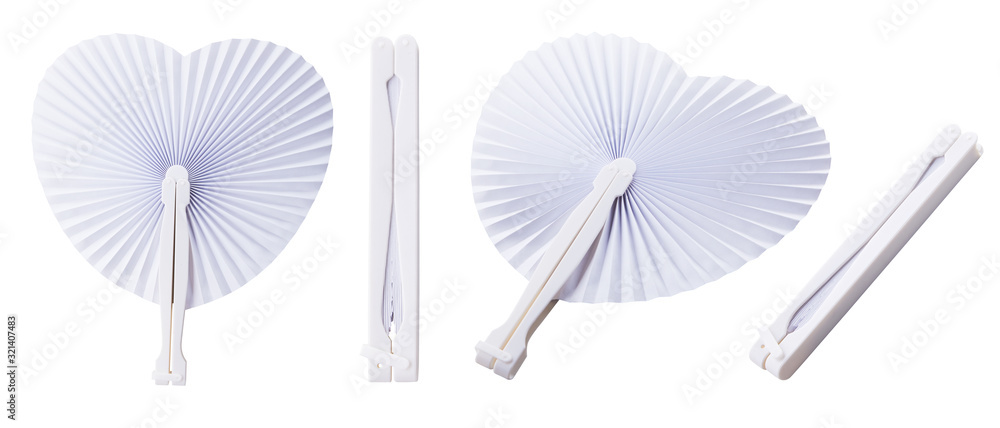 White heart shaped paper fan isolated on white background with clipping ...