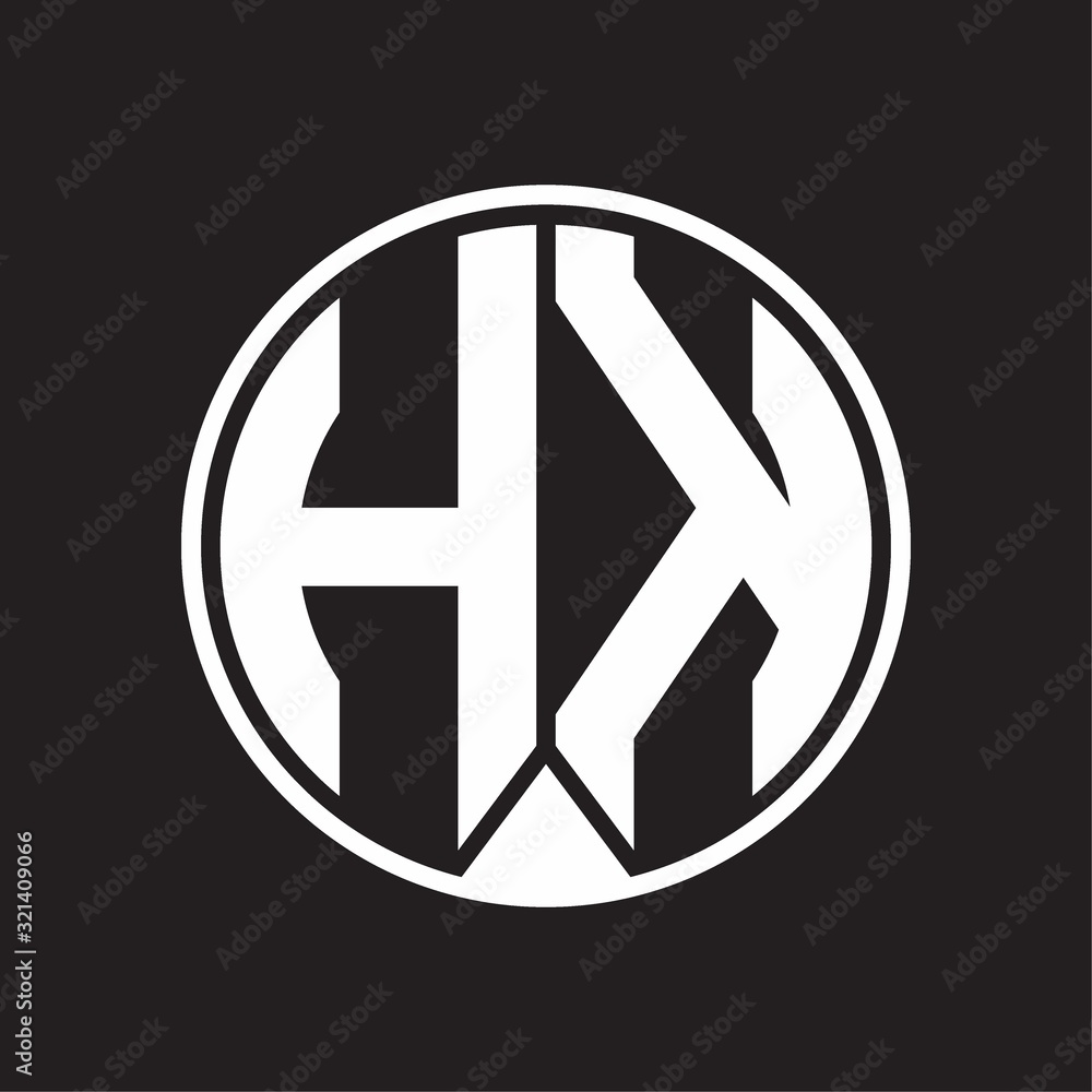 HK Logo monogram circle with piece ribbon style on black background ...