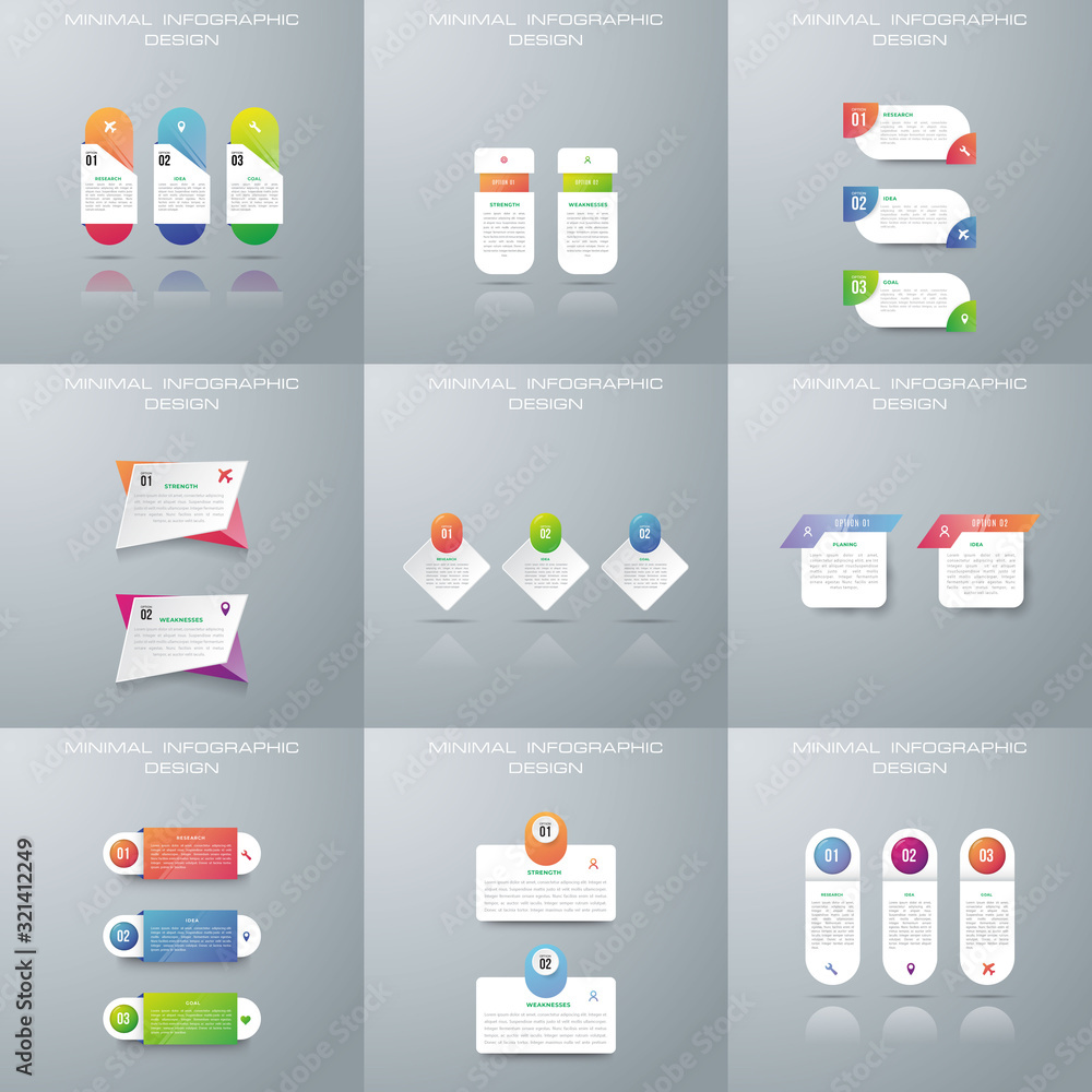 Infographic elements. Set of infographic design layouts with 9 option ...