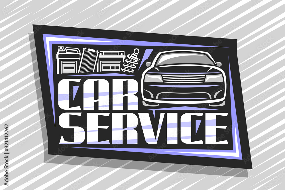 Vector logo for Car Service, decorative signboard with illustration of ...