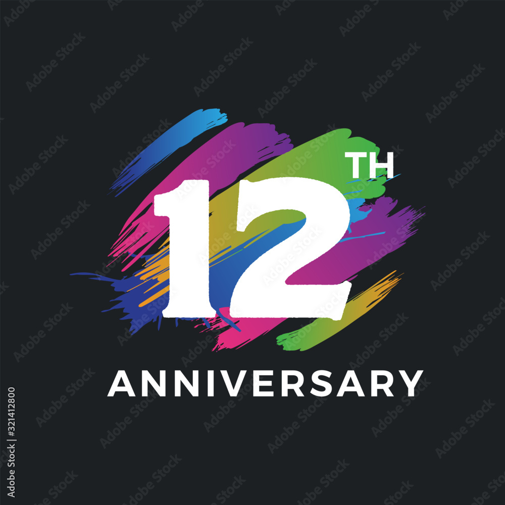 12 years anniversary logo with colorful brushstroke backgrounds Stock ...